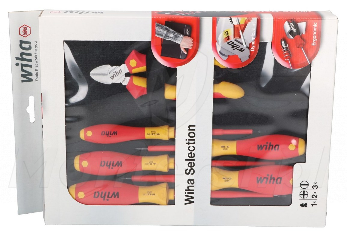 WIHA 33969 - Zestaw narzędzi dla elektryków w torbie. Wkrętaki, szczypce do cięcia bocznego, 6-cz.