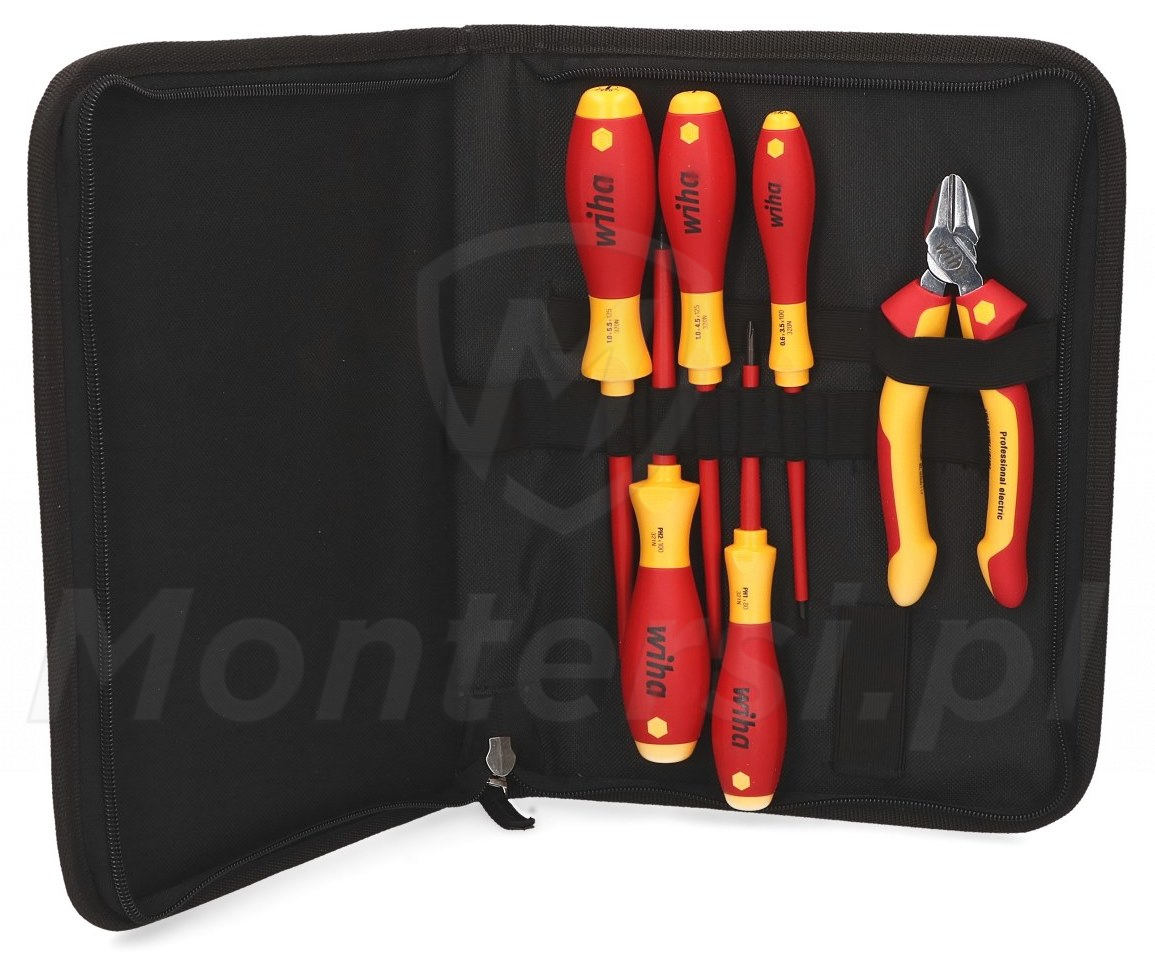 WIHA 33969 - Zestaw narzędzi dla elektryków w torbie. Wkrętaki, szczypce do cięcia bocznego, 6-cz.