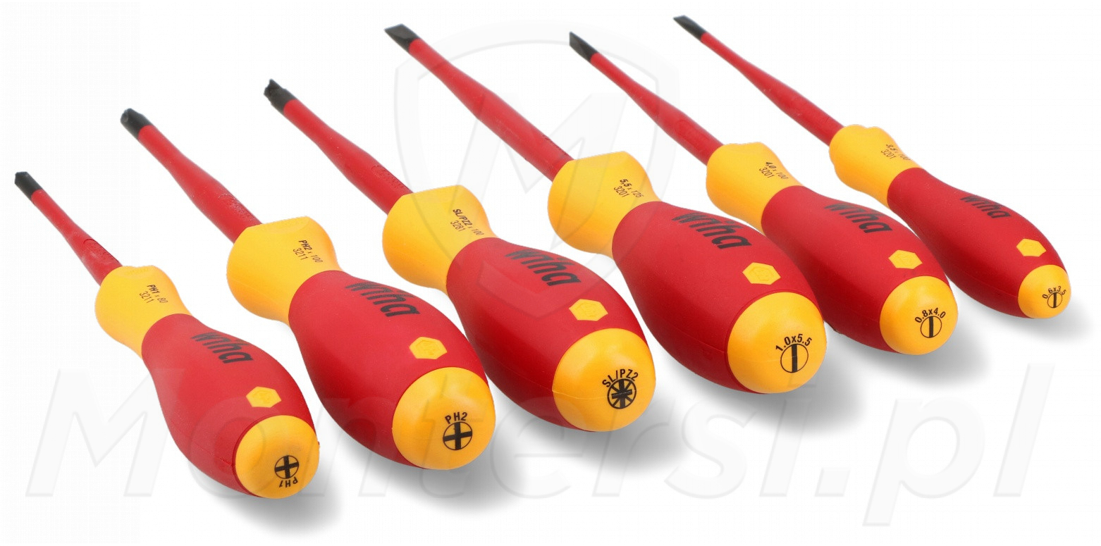 WIHA 38362 - Zestaw wkrętaków dla elektryków, 6 wkrętaków, izolowane uchwyty SoftFinish ...